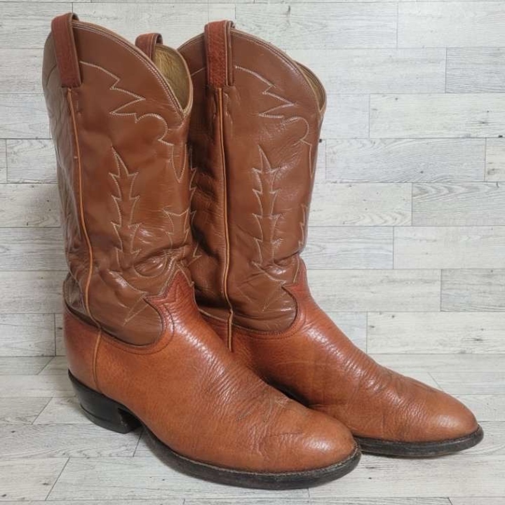Men's Vintage Tony Lama Western Brown Deer Skin Leath… - Gem